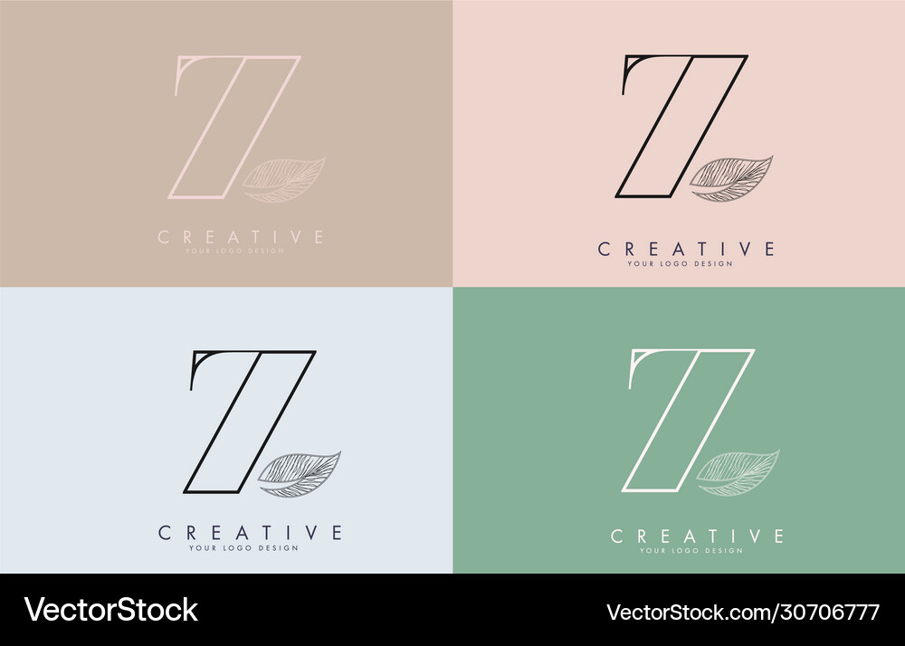 Outline letter z logo icon with wired leaf Vector Image