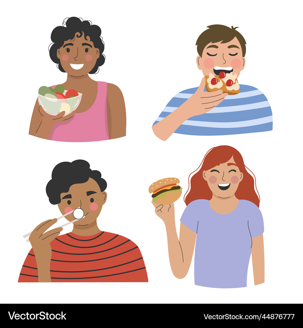 People eating delicious food Royalty Free Vector Image
