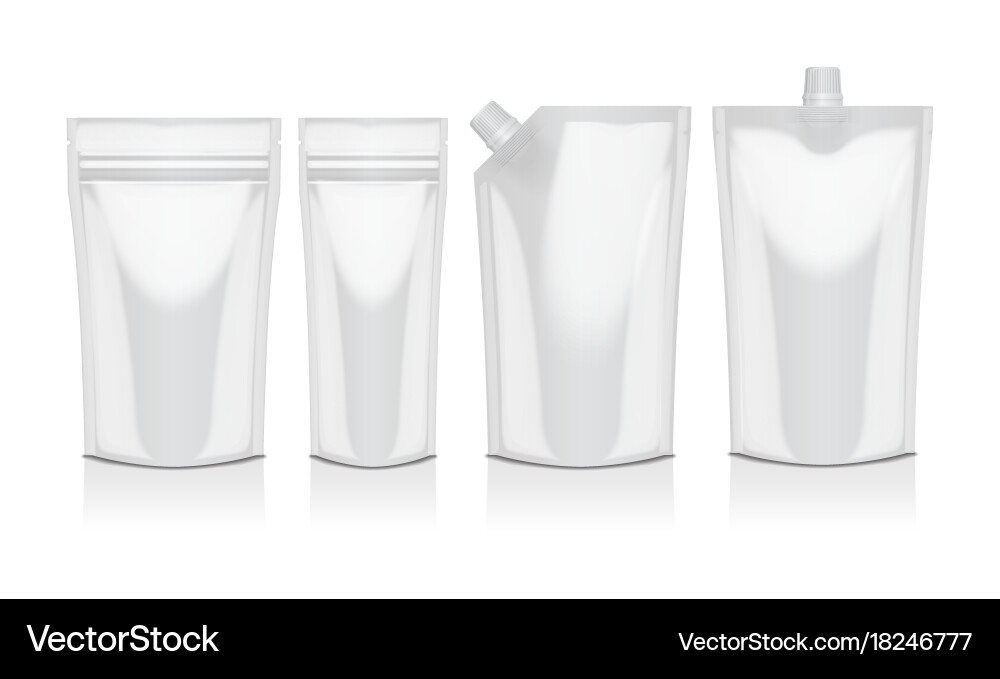Set of blank plastic doypack stand up pouch with Vector Image