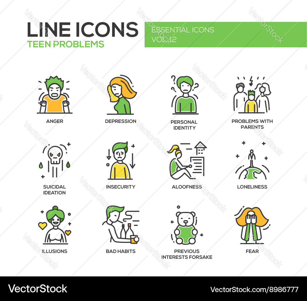 Teen problems- line design icons set Royalty Free Vector
