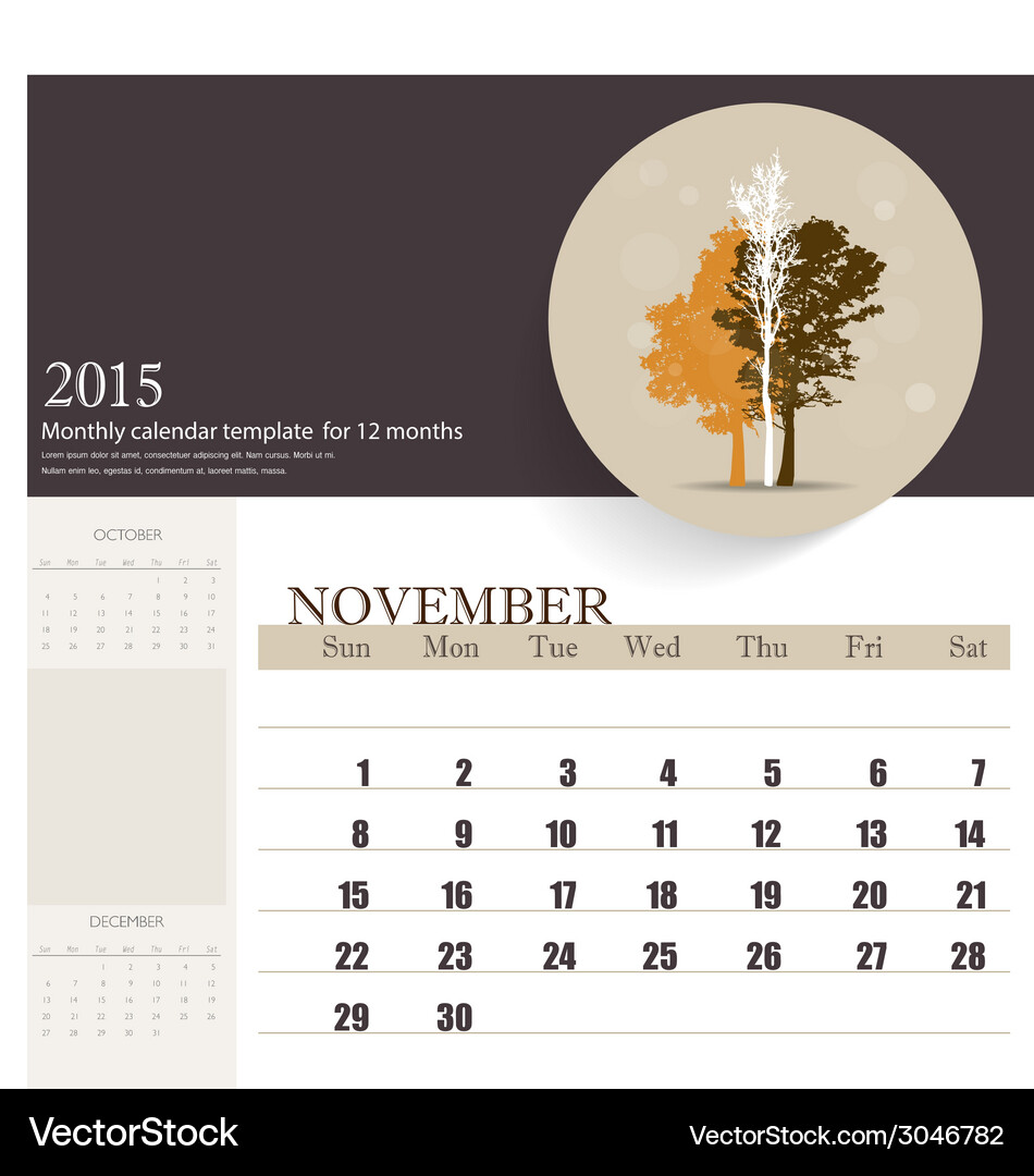 2015 calendar monthly calendar template Royalty Free Vector