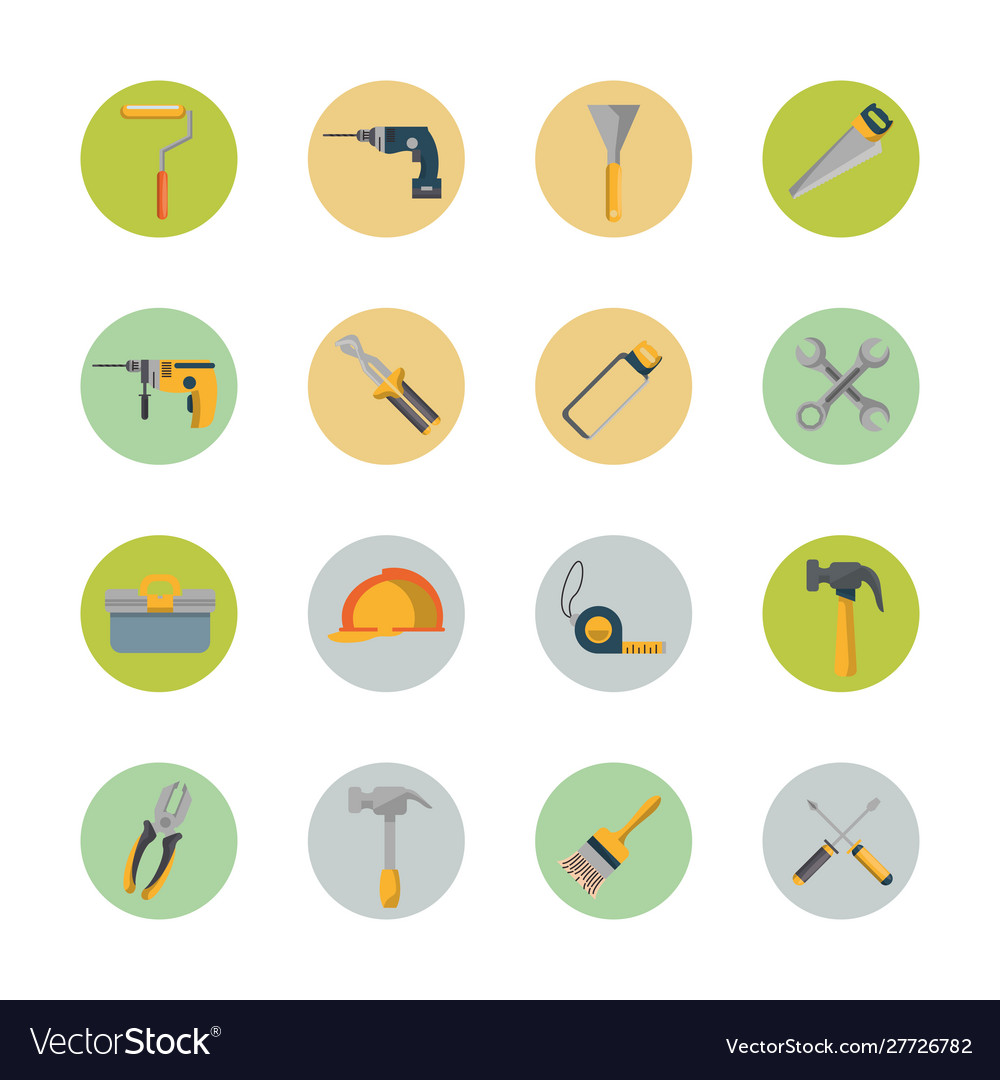 Bundle construction tools set icons Royalty Free Vector