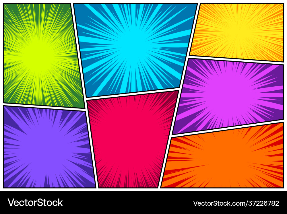 Comic book colorful radial lines collection Vector Image