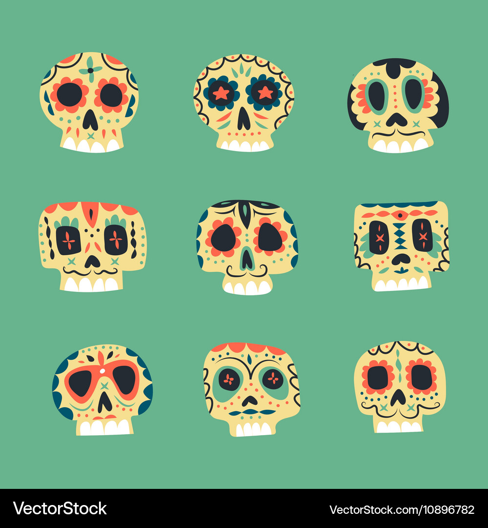 Cute ethnic mexican skulls icons Royalty Free Vector Image