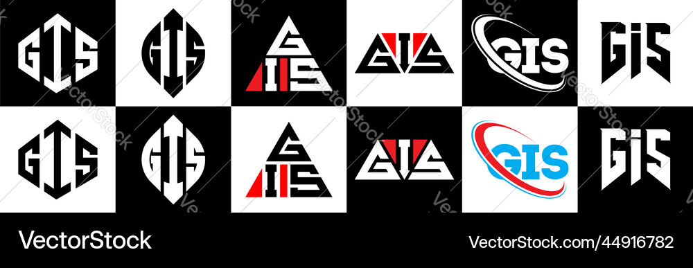 Gis letter logo design in six style polygon Vector Image