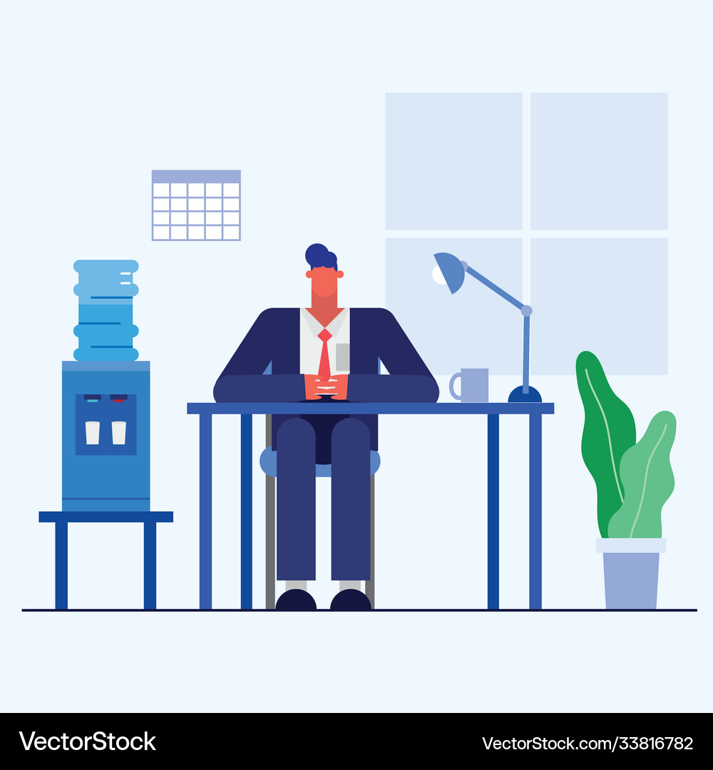 Man at desk with in office design Royalty Free Vector Image