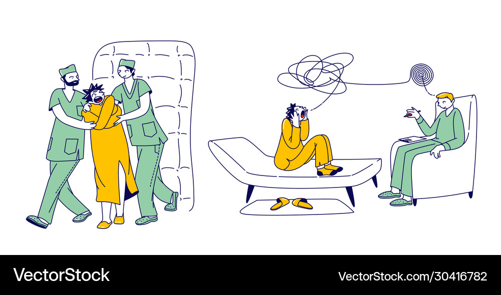 Patient character in straitjacket in asylum or Vector Image