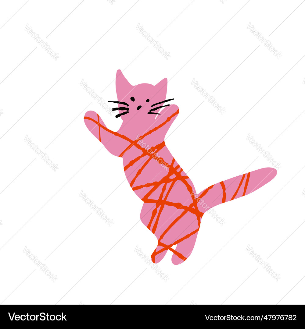 Textured cute cat pink color isolated Royalty Free Vector