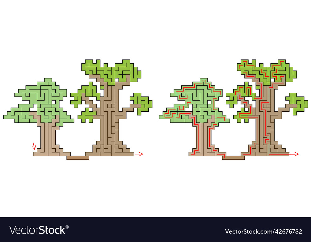 Two simple style trees with maze inside labyrinth Vector Image