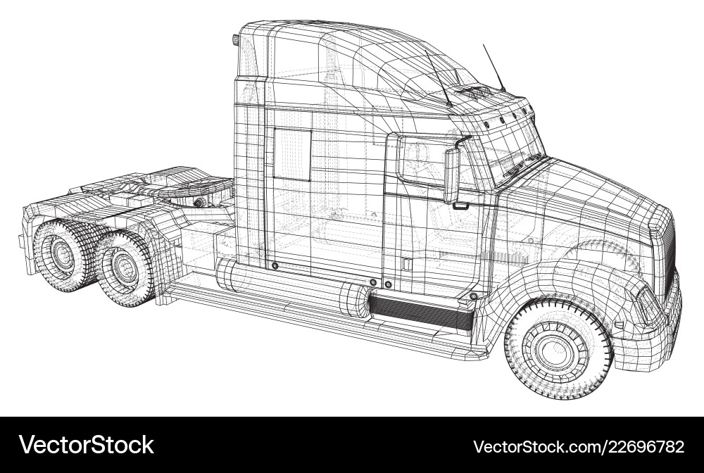 Wire-frame big truck isolated on white Royalty Free Vector