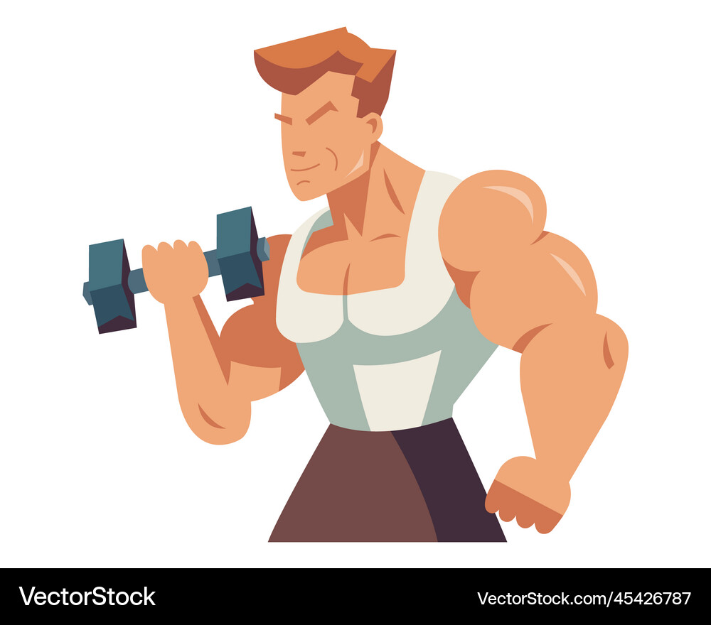 A big pumped-up man lifts dumbbells classes Vector Image