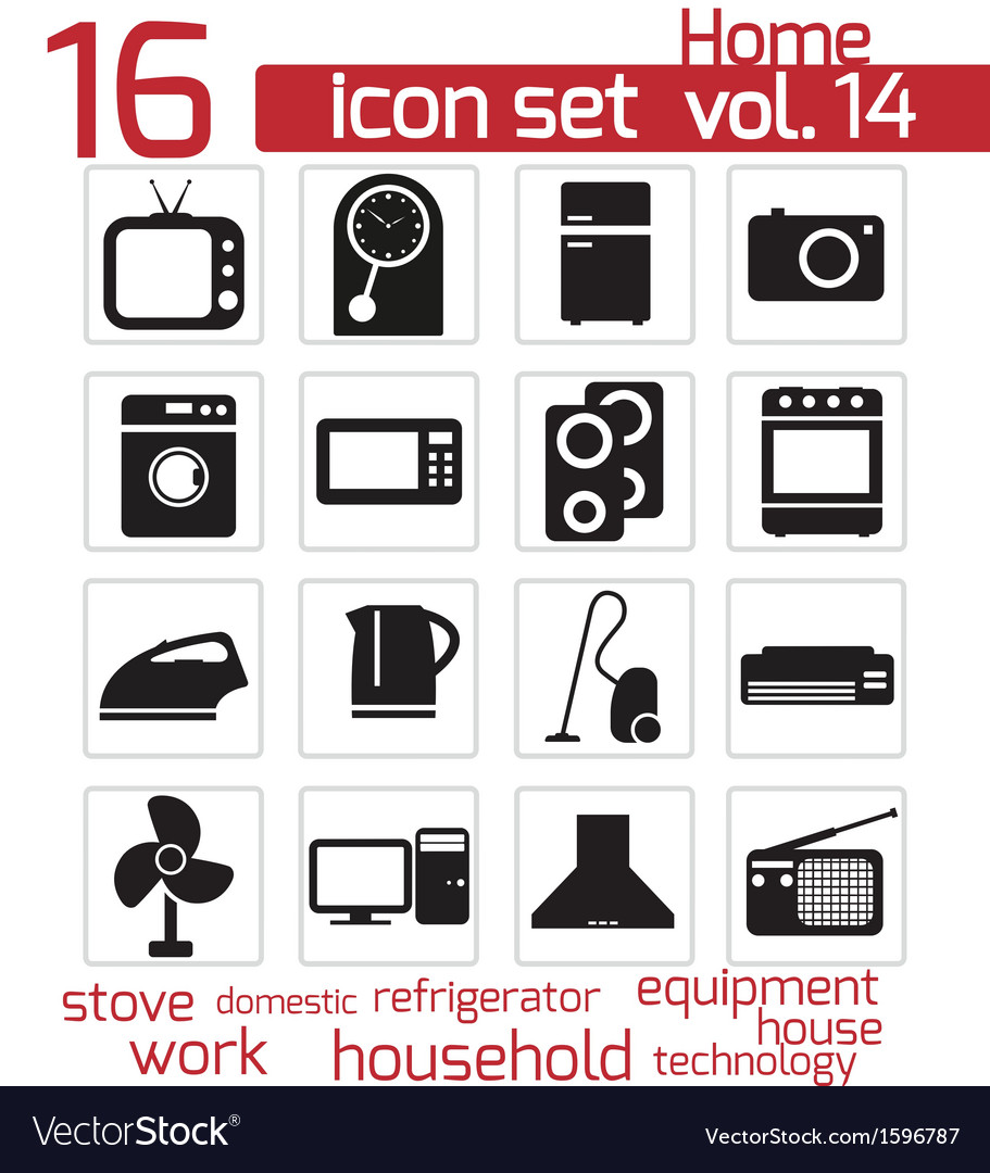 Black home appliances icon set Royalty Free Vector Image