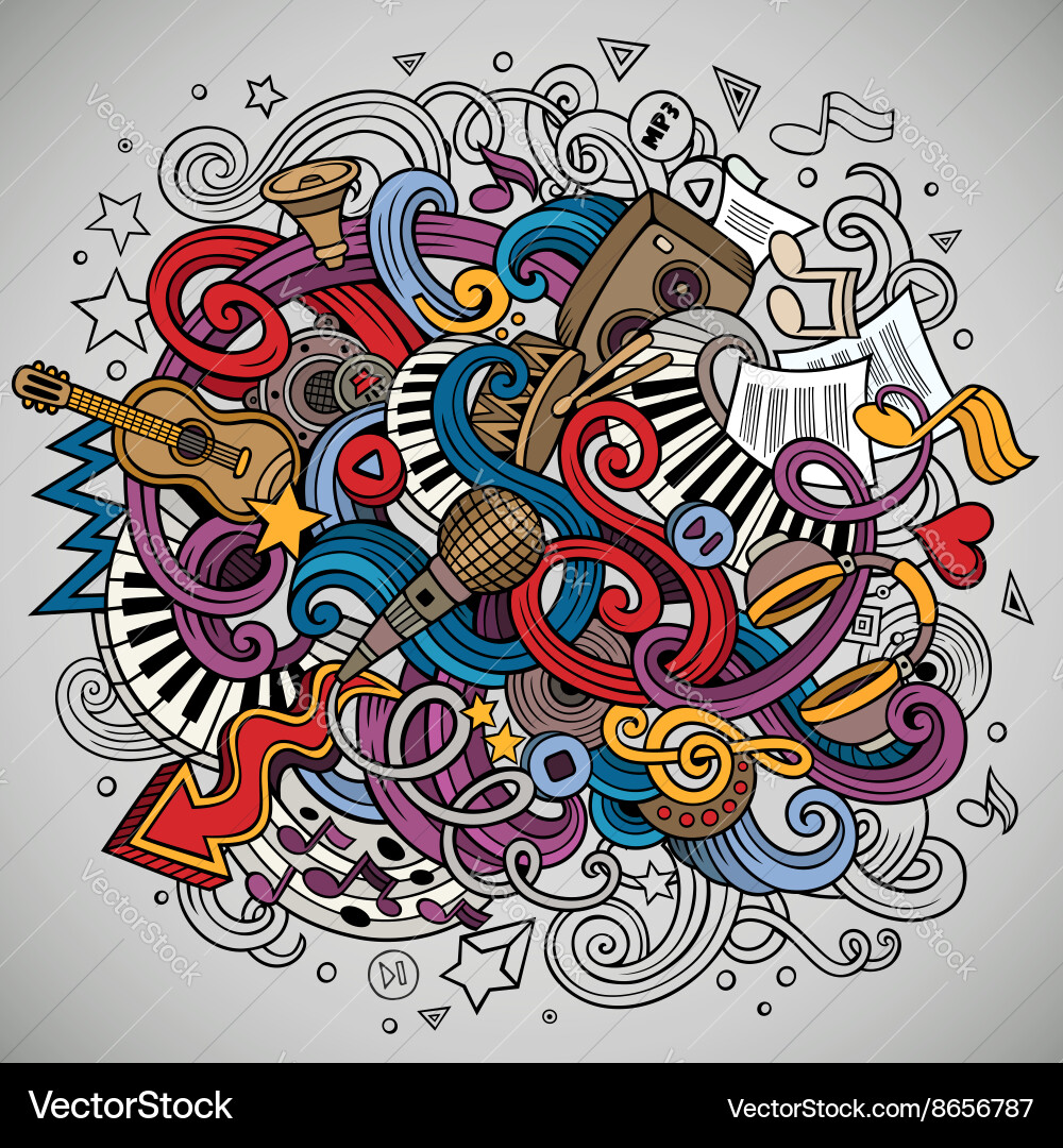 Cartoon hand-drawn doodles musical Royalty Free Vector Image