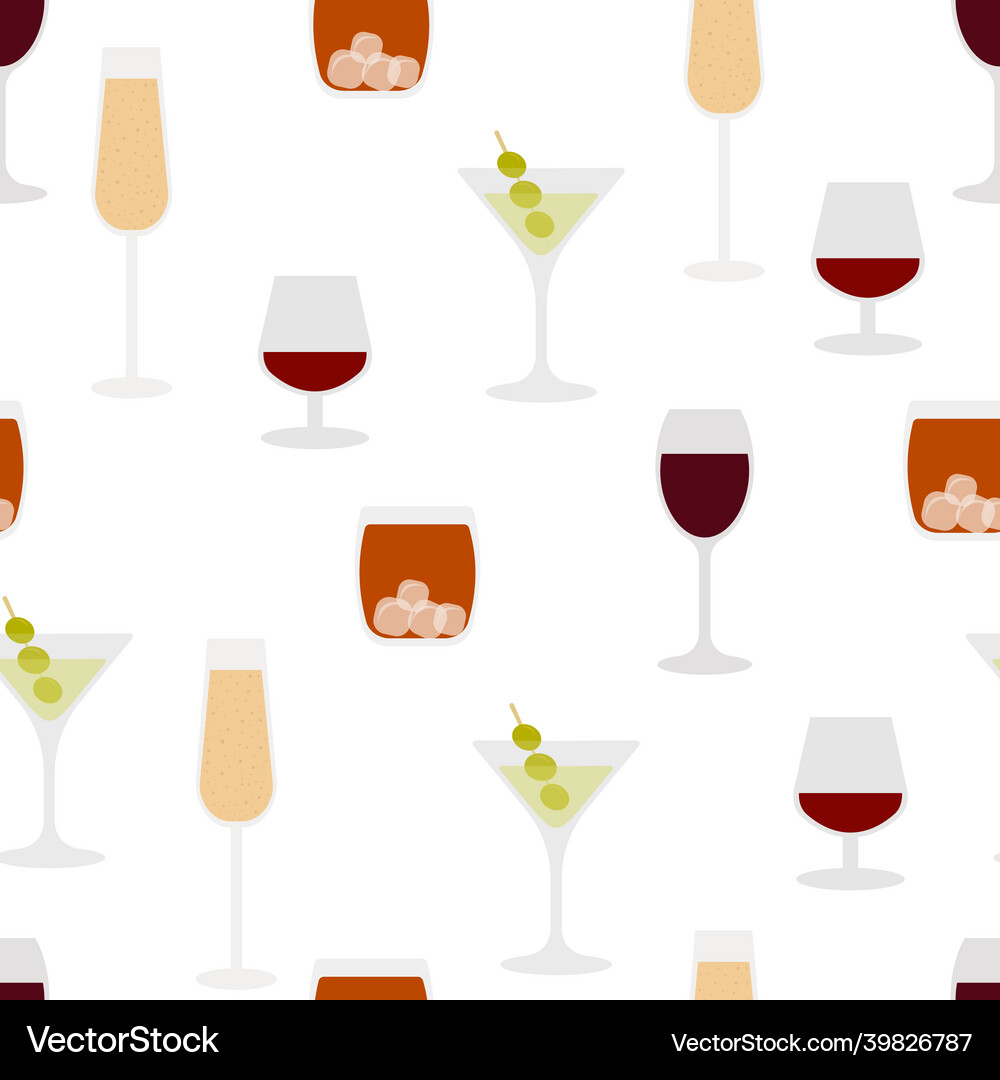 Seamless pattern of glasses with alcoholic drinks Vector Image