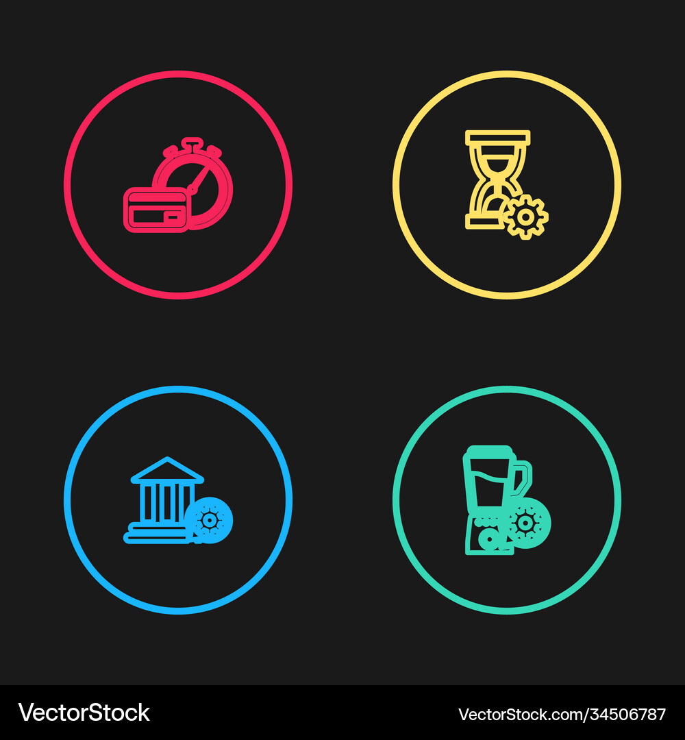 Set line bank building setting blender with bowl Vector Image