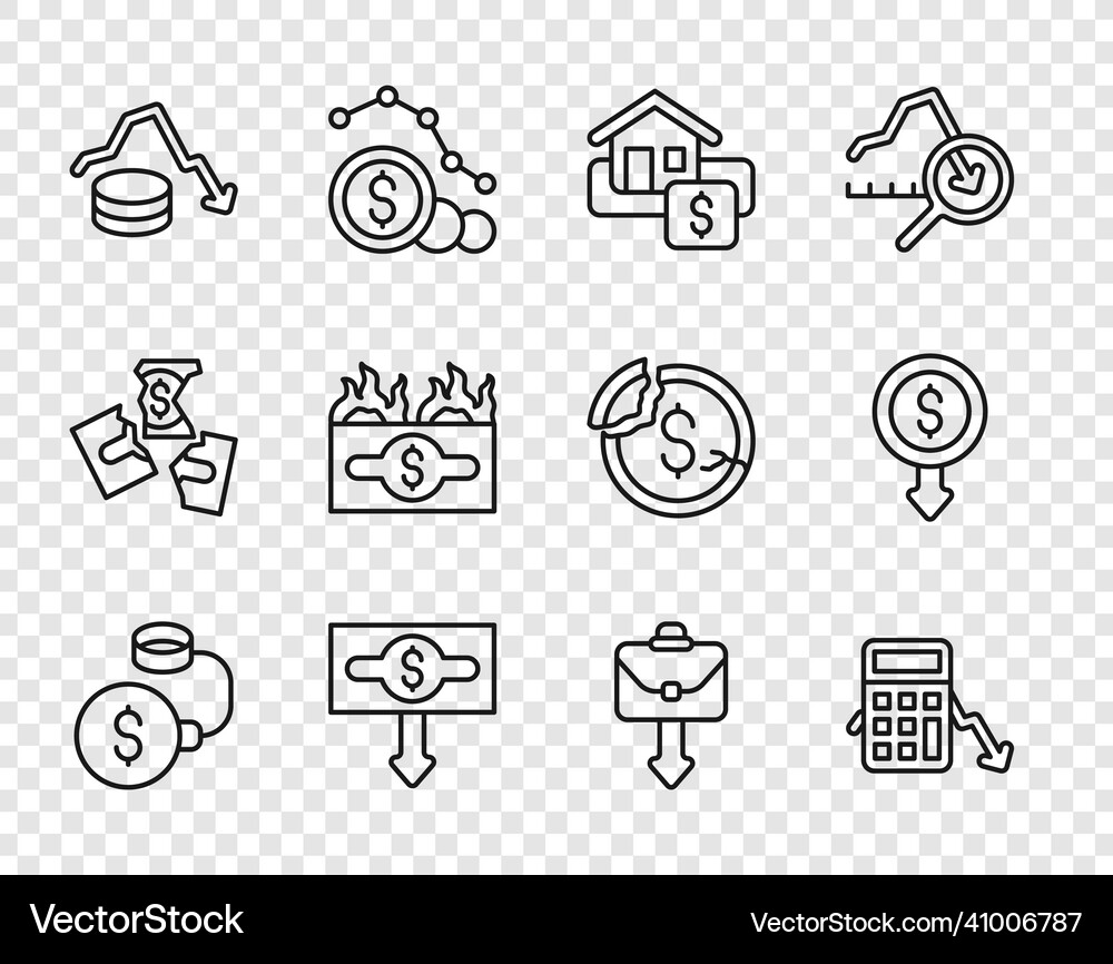Set line debt ball chained to coin calculation Vector Image