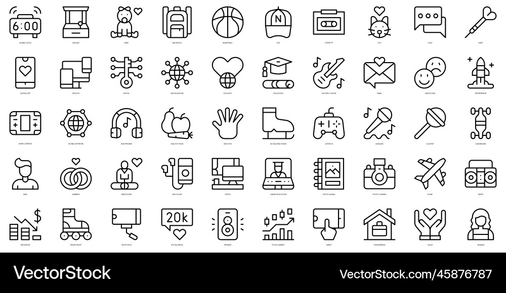 Set of thin line millennial icons Royalty Free Vector Image