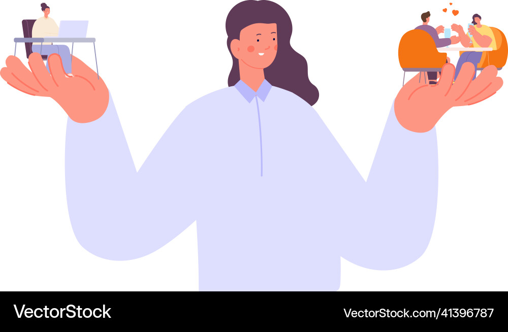 Woman choose between relationships and work hard Vector Image