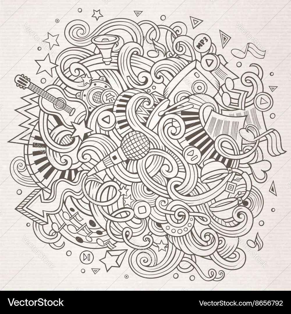 Cartoon hand-drawn doodles musical Royalty Free Vector Image