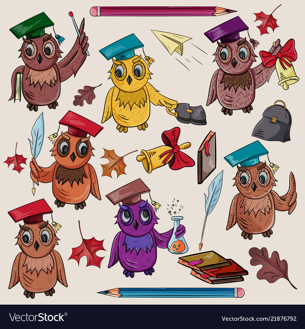 Children on the school theme bird owl holding Vector Image