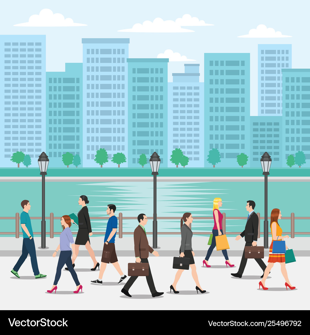 Crowd people walking on street with Royalty Free Vector
