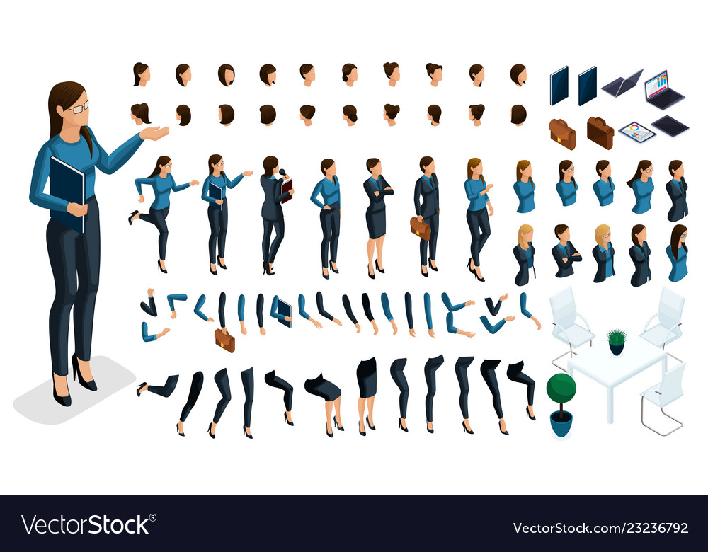 Isometric 3d set for creating characters Vector Image