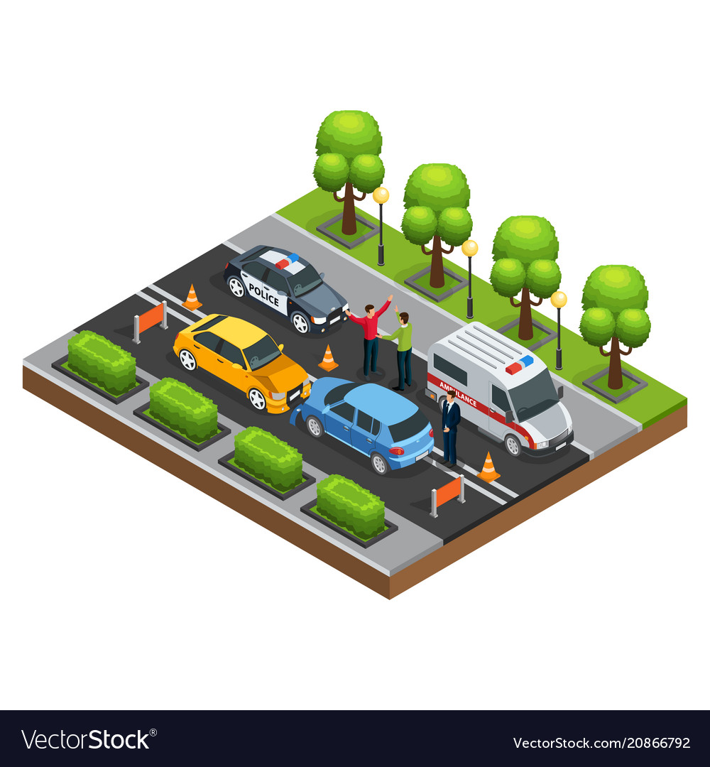 Isometric car accident concept Royalty Free Vector Image Isometric car accident concept Royalty Free Vector Image