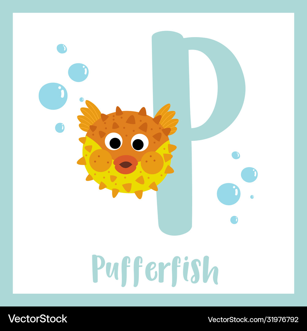 Letter p vocabulary pufferfish Royalty Free Vector Image