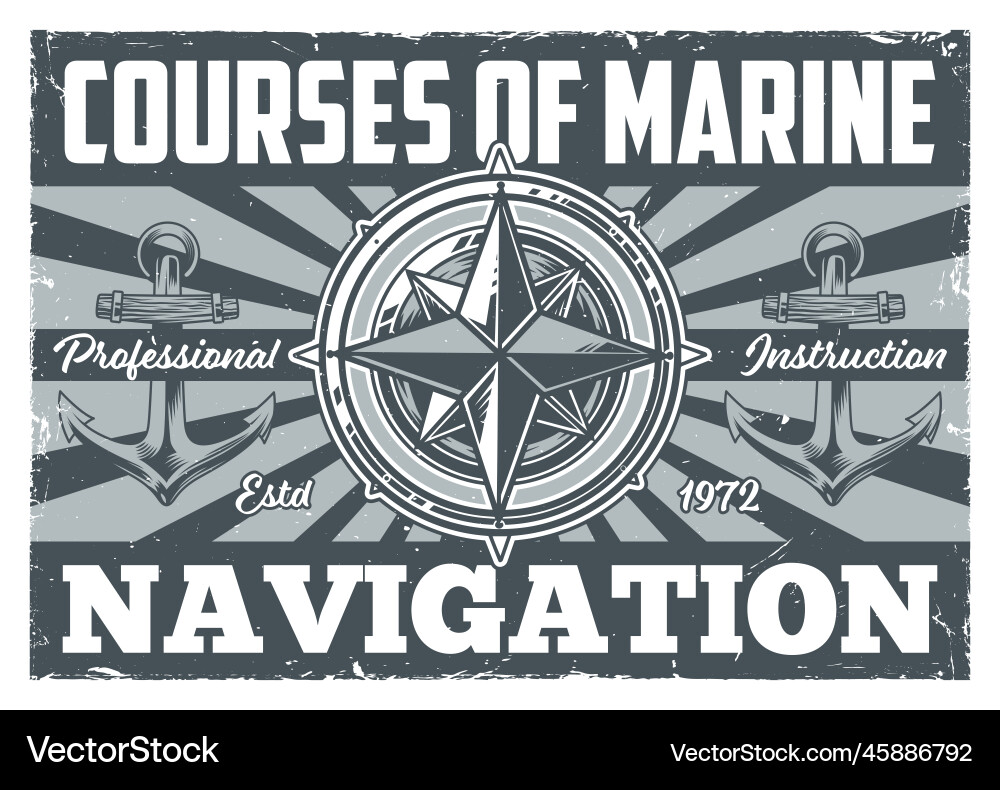 Marine navigation poster vintage monochrome Vector Image