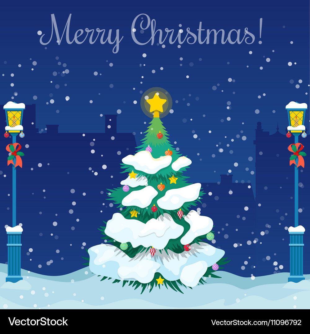 Merry christmas cityscape with christmas tree Vector Image
