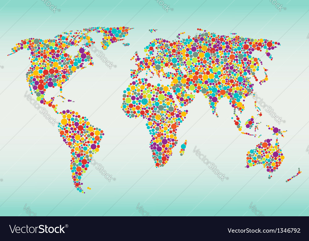 Multicolored dots world map Royalty Free Vector Image Multicolored dots world map Royalty Free Vector Image