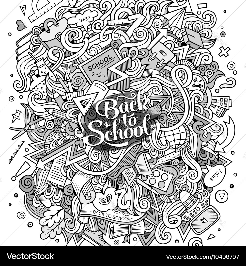 Cartoon doodles hand drawn school Royalty Free Vector Image