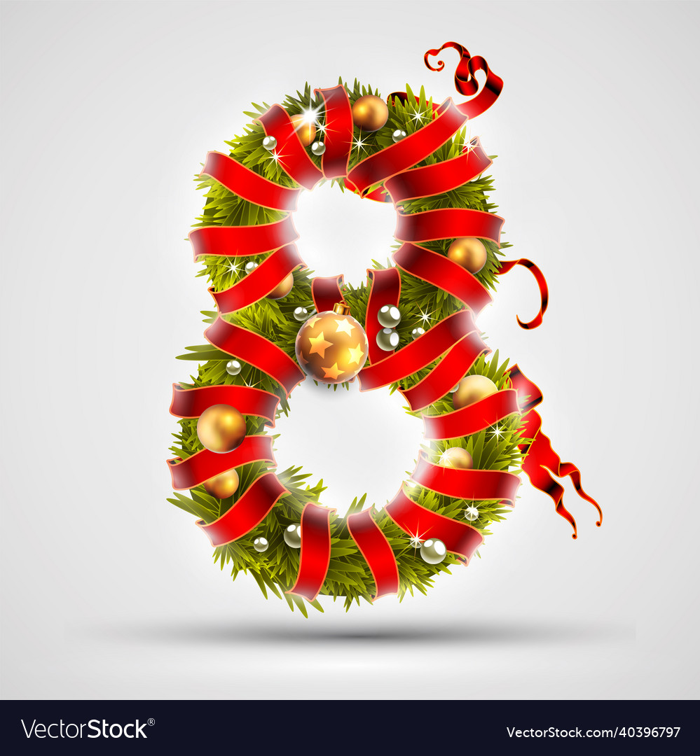 Christmas numbers decorated with fir branches red Vector Image