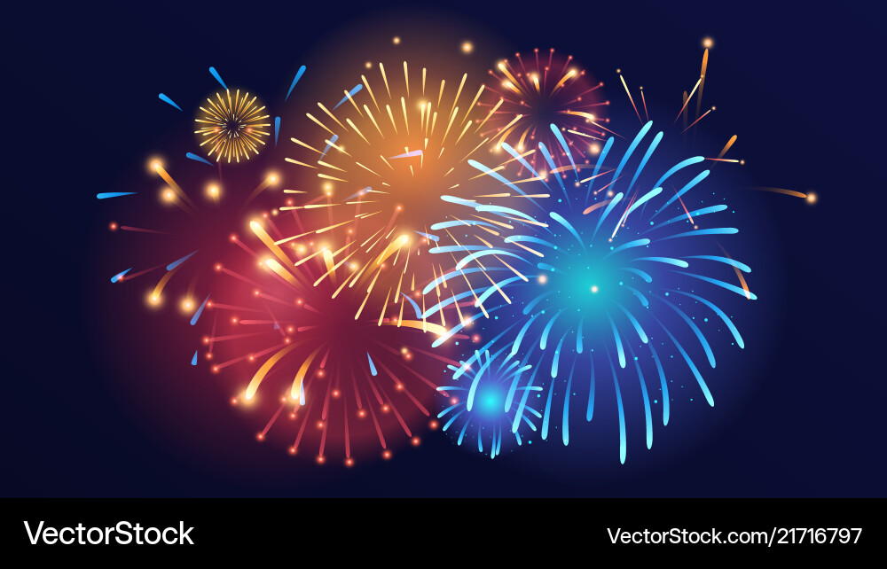 Colorful fireworks on dark background Royalty Free Vector