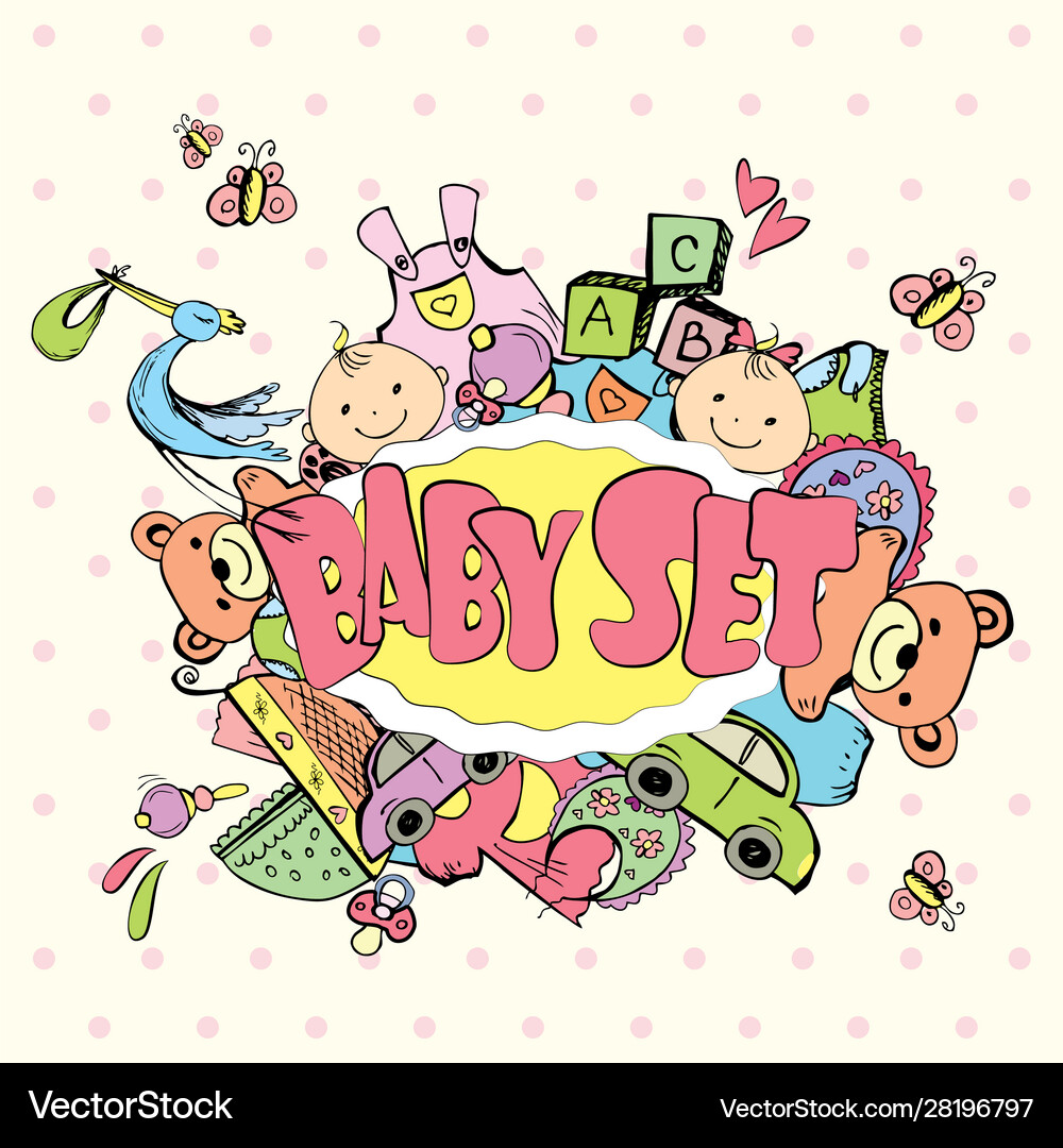 Cute newborn baby set Royalty Free Vector Image