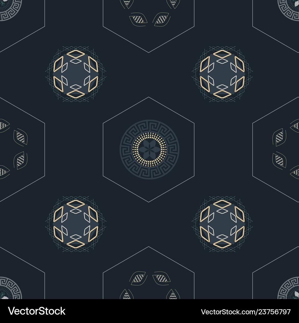 Gold silver mandala and chain hexagon seamless Vector Image