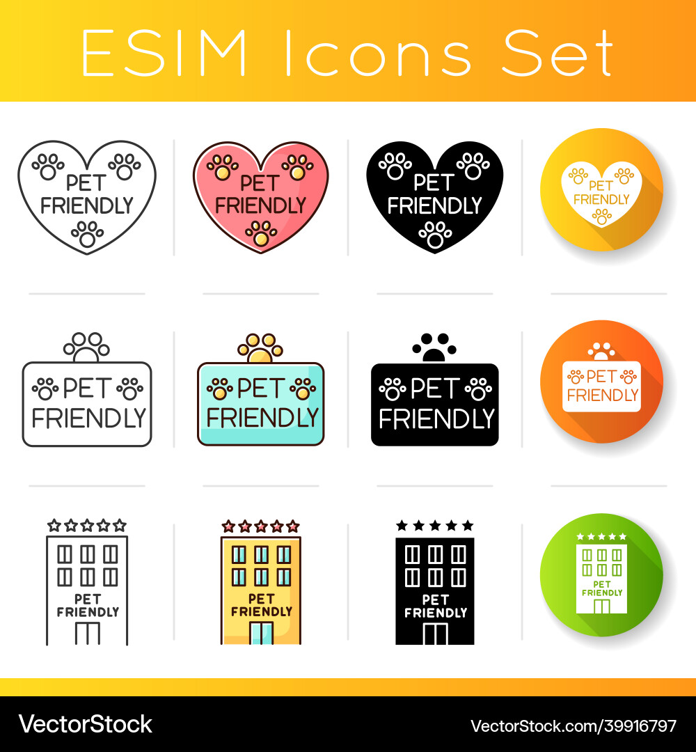 Pet friendly service icons set four-legged Vector Image