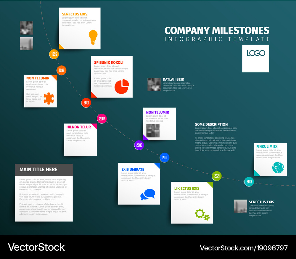 Simple diagonal timeline with some facts photos Vector Image