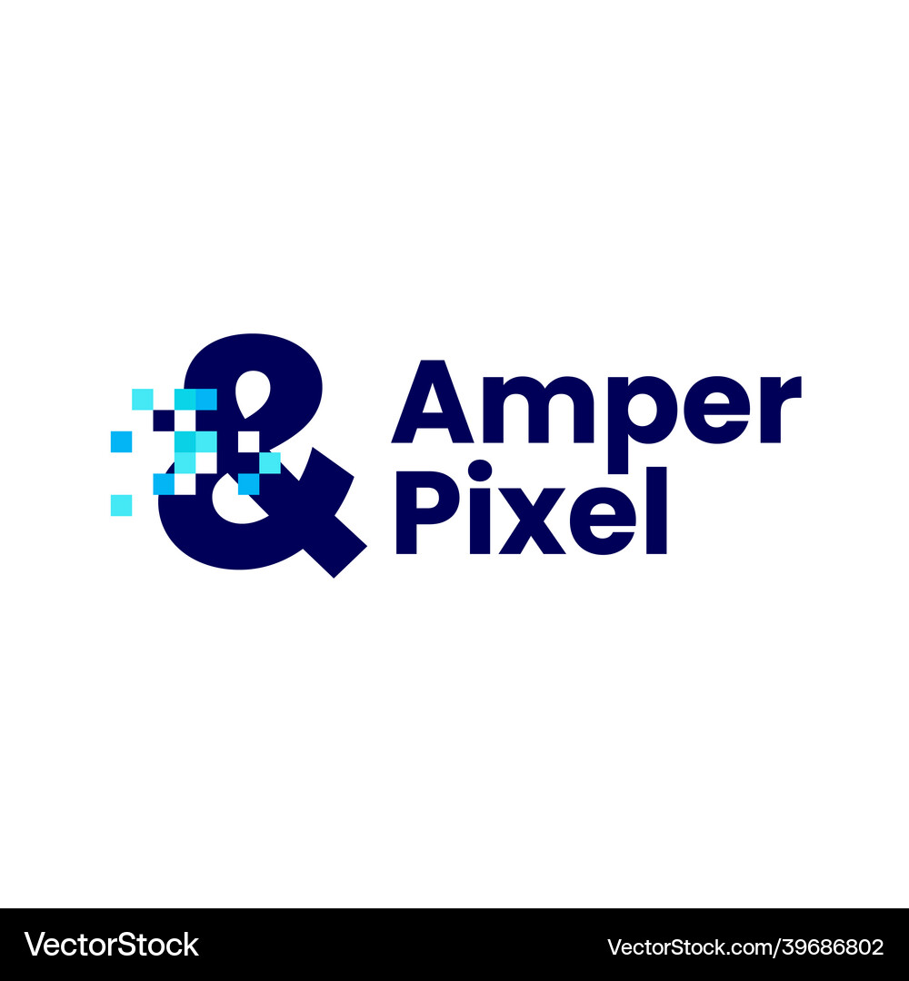 Ampersand sign pixel mark digital 8 bit logo icon Vector Image