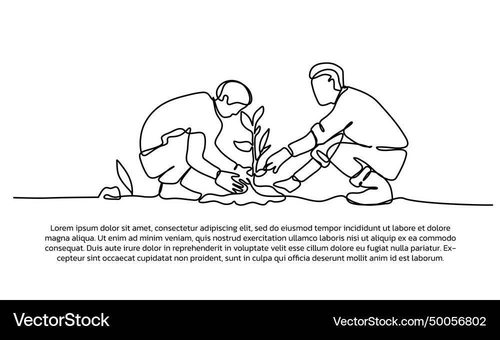 Art continuous line design of two young people Vector Image
