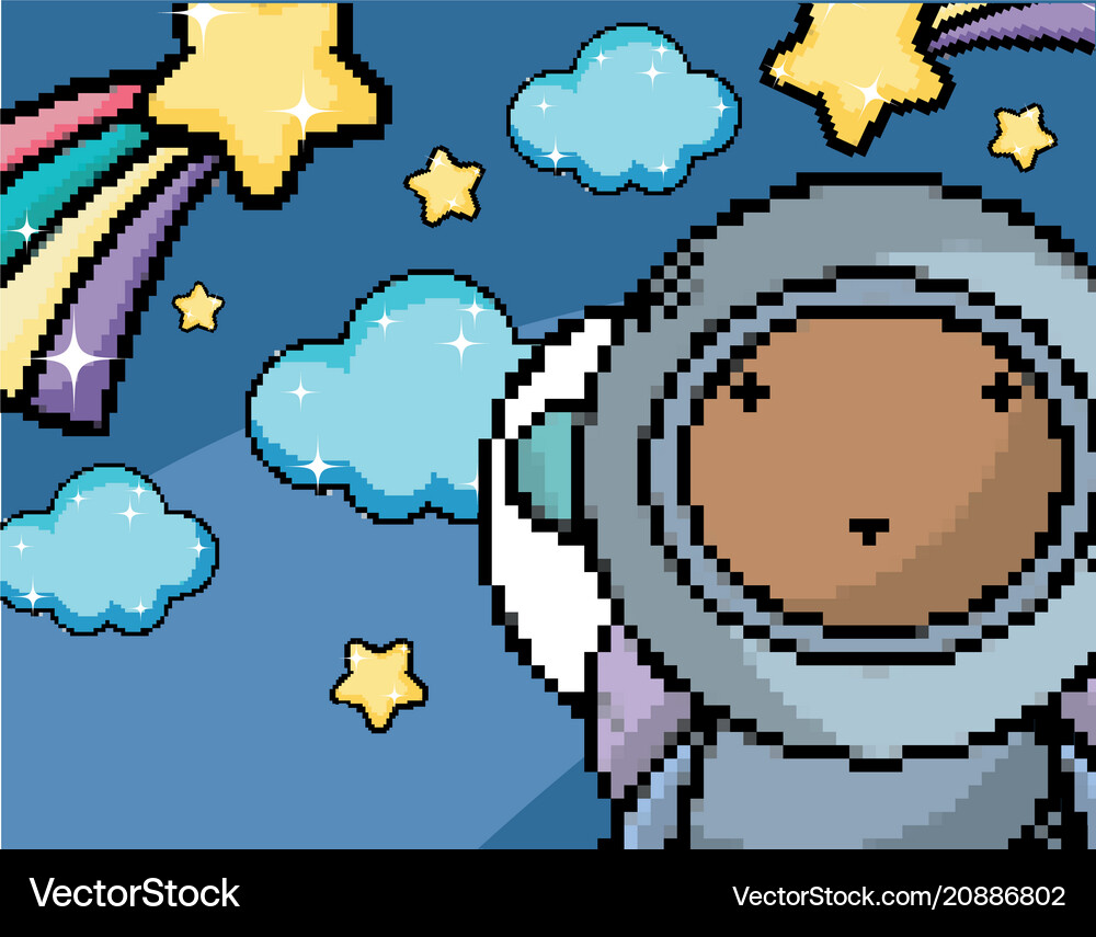 Astronaut boy in the galaxy pixel art Royalty Free Vector