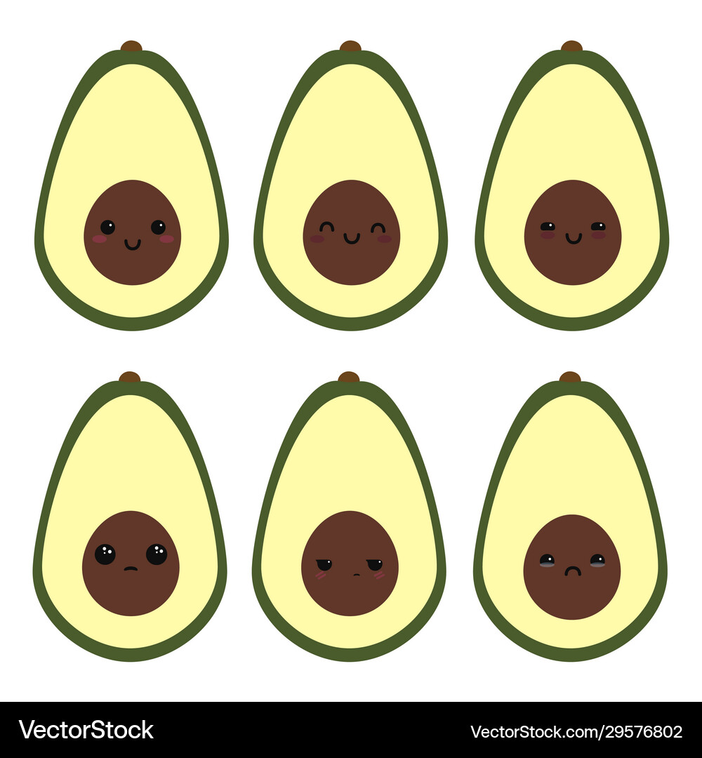 Avocado cute character emotions set Royalty Free Vector