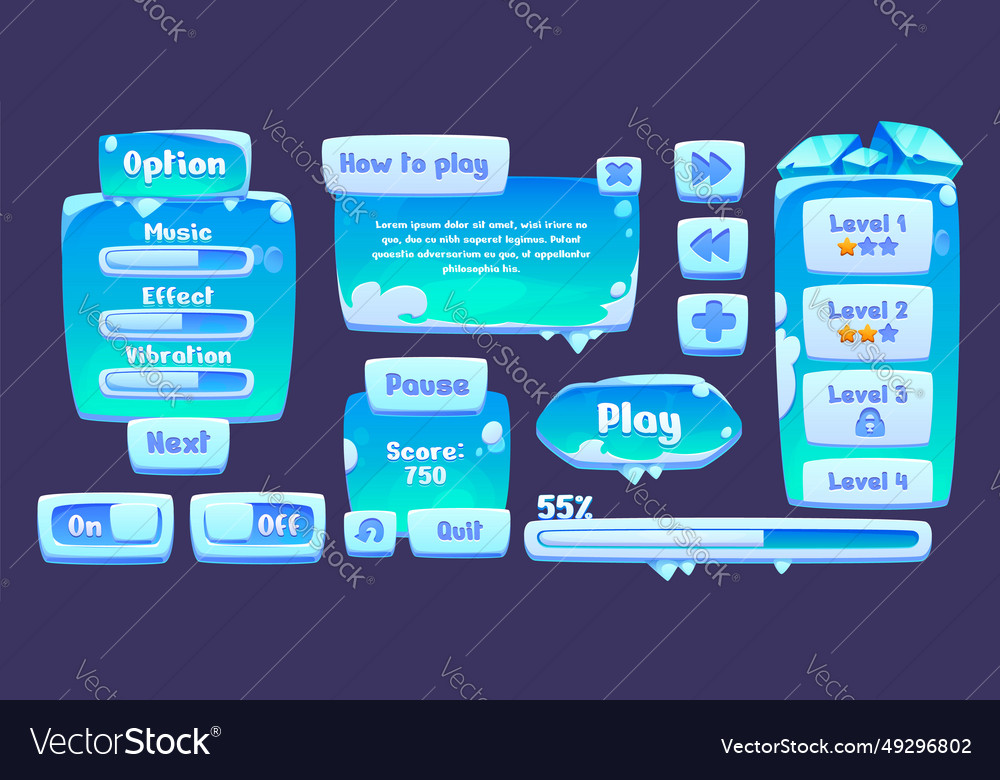 Blue gui elements with snow and icicles Royalty Free Vector