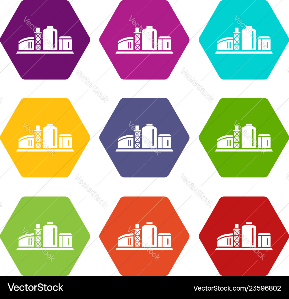 Chemical plant icons set 9 Royalty Free Vector Image