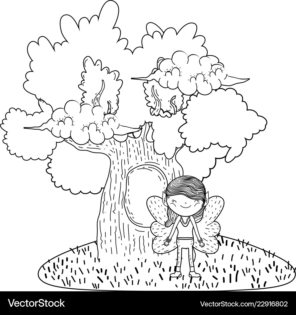 Cute little fairy with tree character Royalty Free Vector