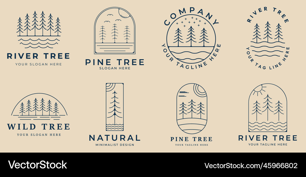 Set tree line art logo minimalist icon and symbol Vector Image