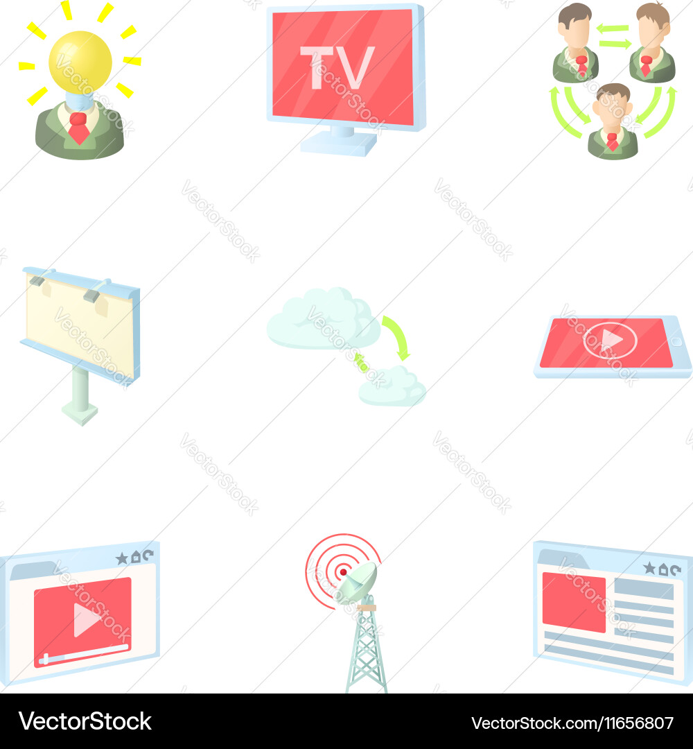 Broadcast icons set cartoon style Royalty Free Vector Image