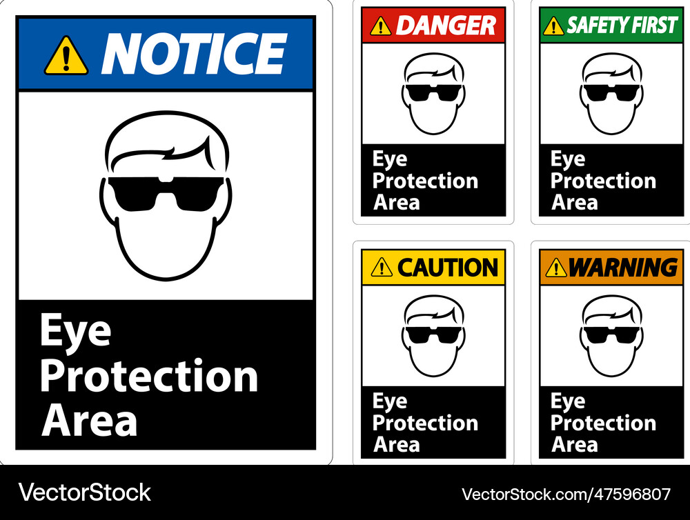 Caution eye protection area symbol sign on white Vector Image