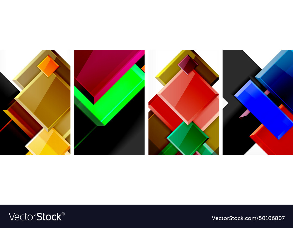 Color glass glossy square composition poster set Vector Image