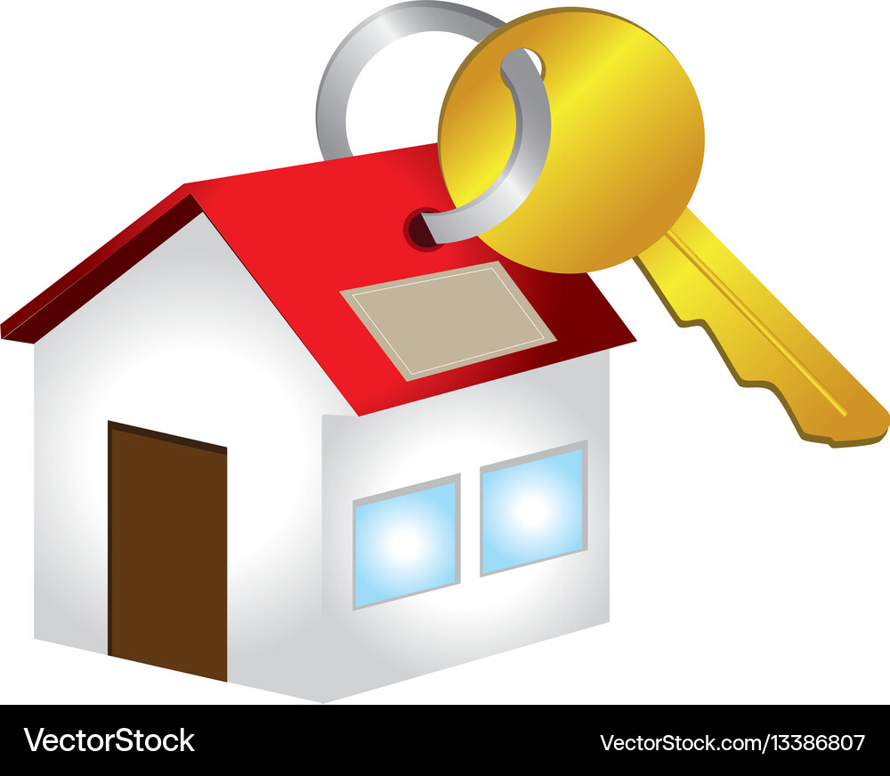 Colorful key with chain in house shape Royalty Free Vector